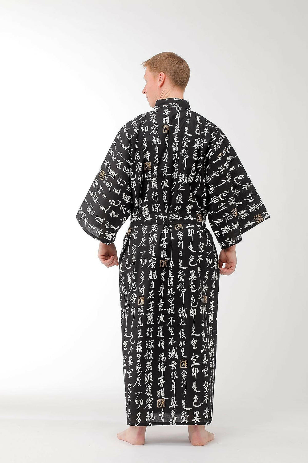 Men HANNYA Sutra Cotton Yukata Kimono Black/White