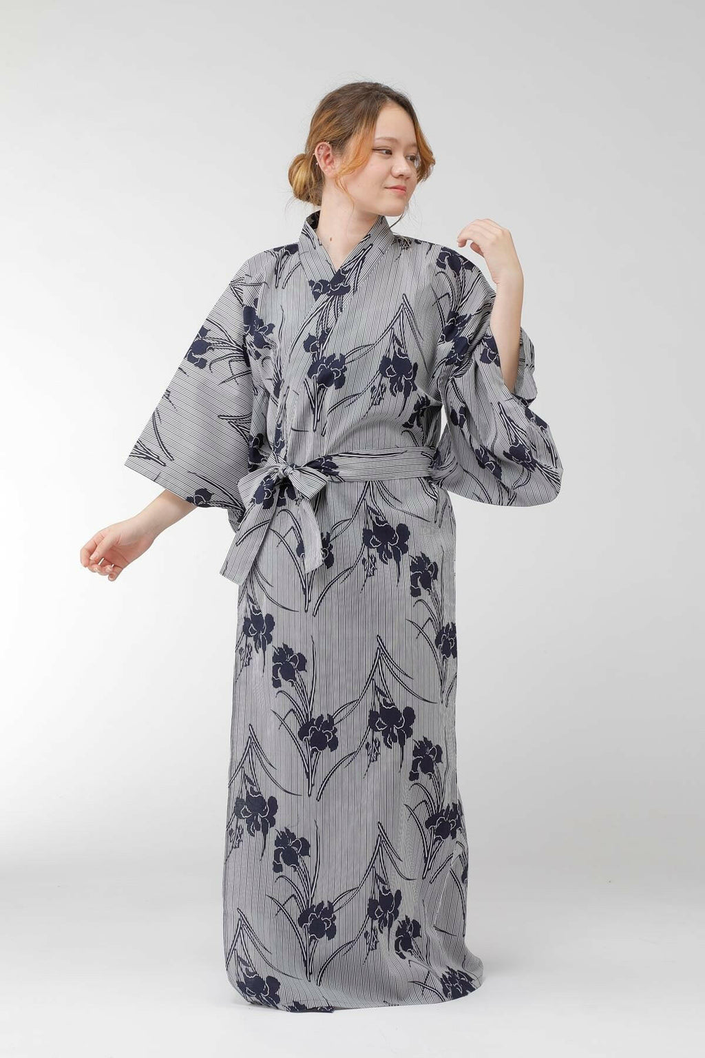 Women Iris & Stripe Cotton Yukata – Universal Robes