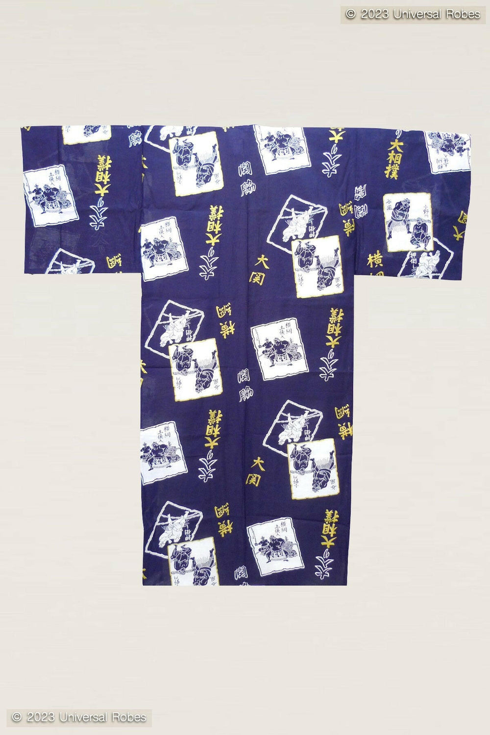 Men SUMO Wrestler Cotton Yukata Kimono White/Navy