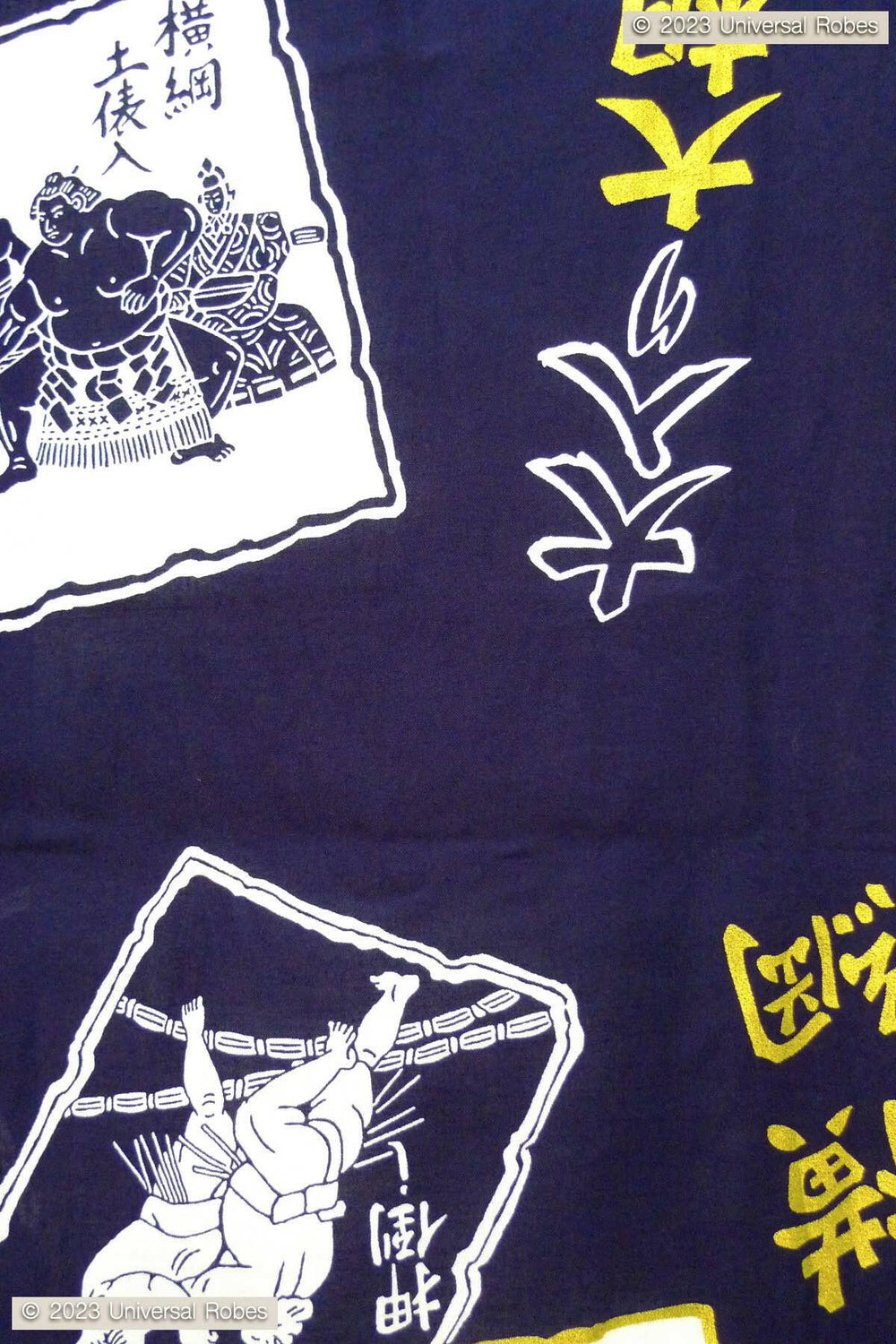 Men SUMO Wrestler Cotton Yukata Kimono White/Navy