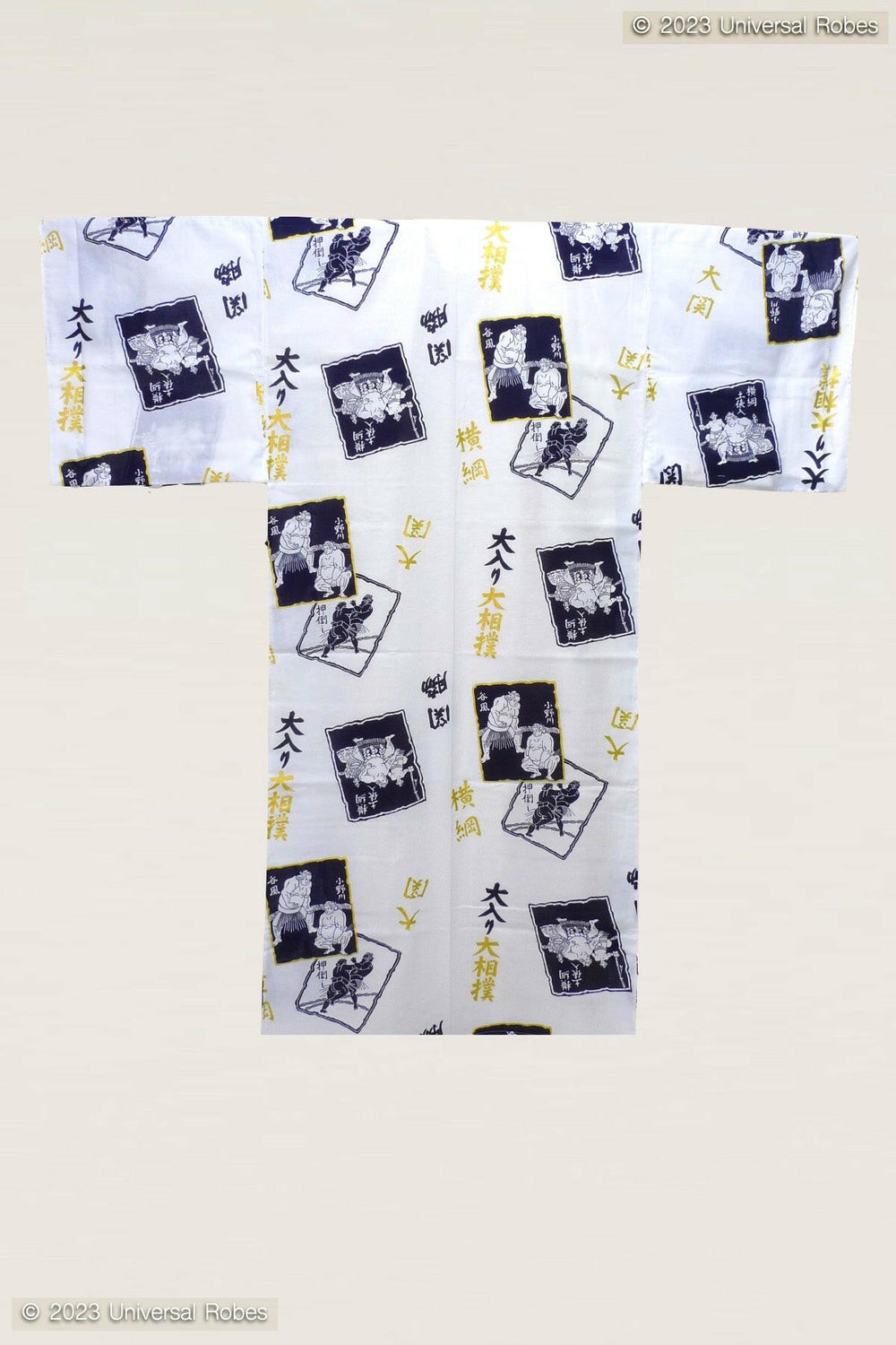 Men SUMO Wrestler Cotton Yukata Kimono White/Navy